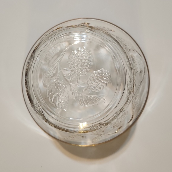 Vintage | Dining | Vintage Embossed Glass Bowl Gold Rim Raspberry Leaf ...